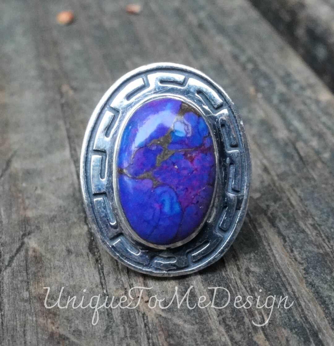 925 Large Purple Turquoise Ring Size 6, Sterling Silver, Natural Stone ...