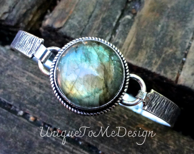 925 - Large Rainbow Labradorite Bangle Bracelet, Sterling Silver Labradorite Bracelet, Flashy ...