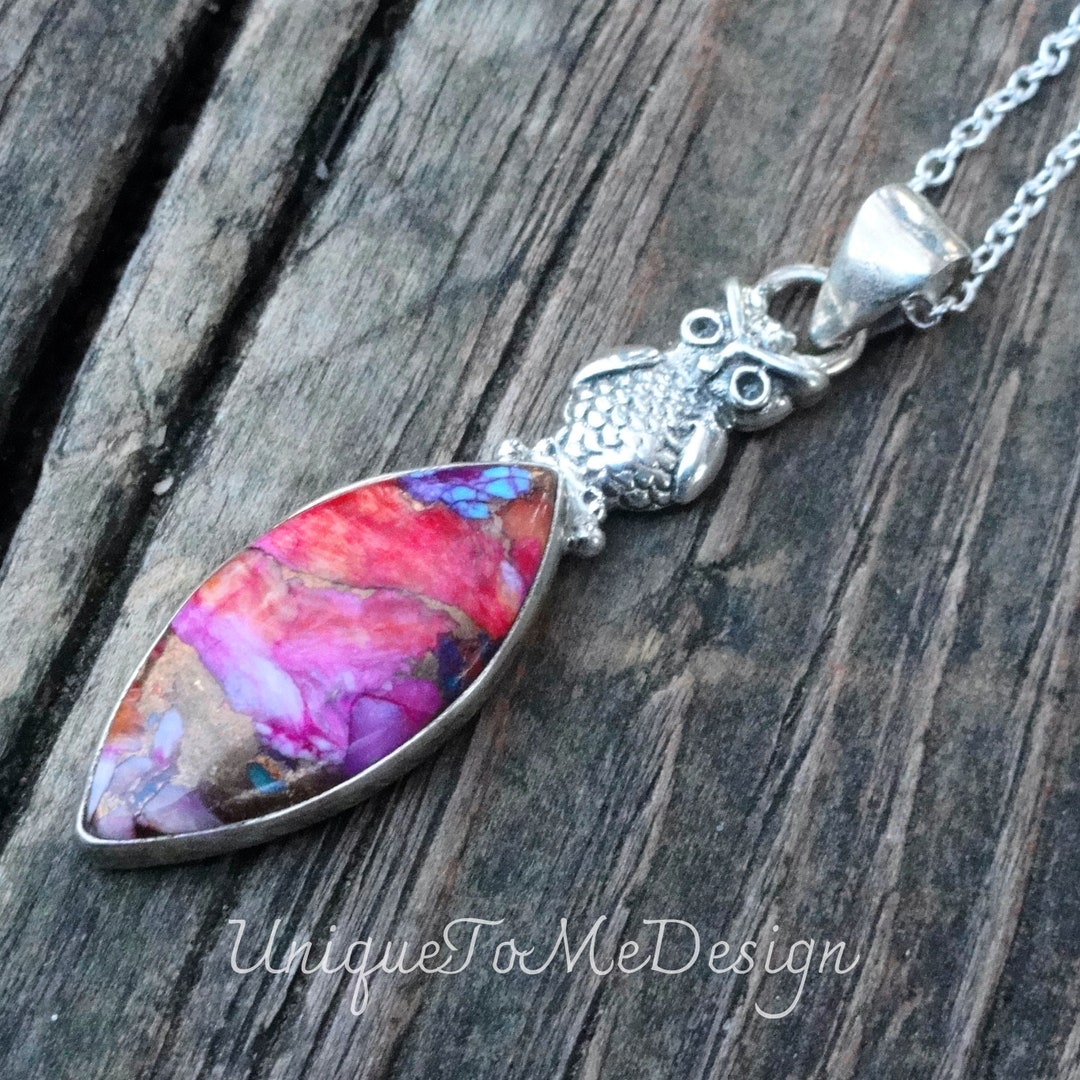 925 - Pink Spiny Oyster With Turquoise Necklace, Sterling Silver ...