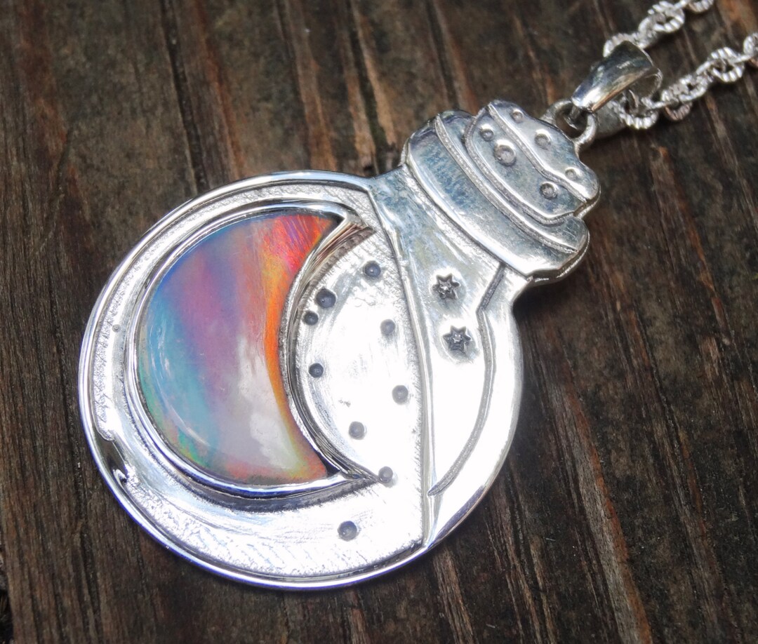Sterling Silver Potion Bottle Necklace: Aurora Opal Moon Pendant - Etsy