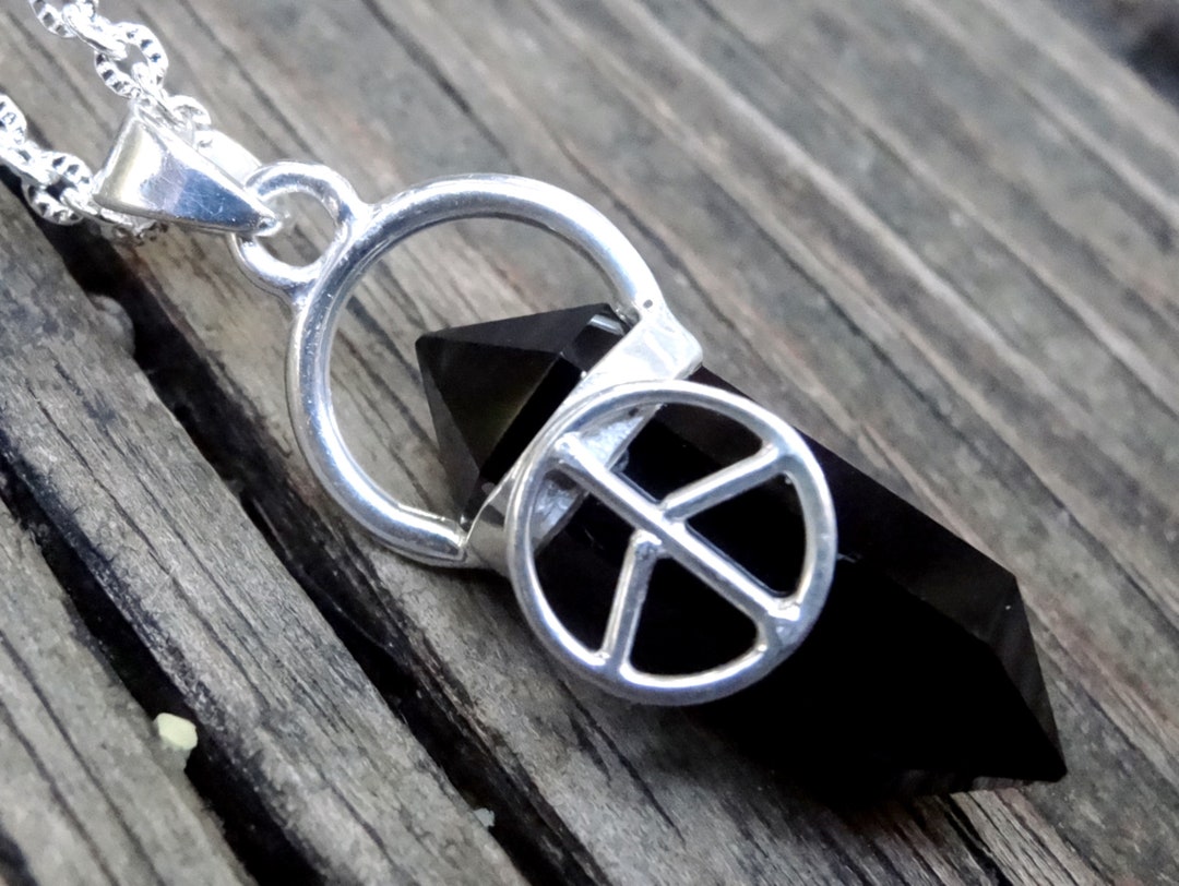 Black Onyx Point Necklace: Sterling Silver Peace Sign Pendant - Etsy