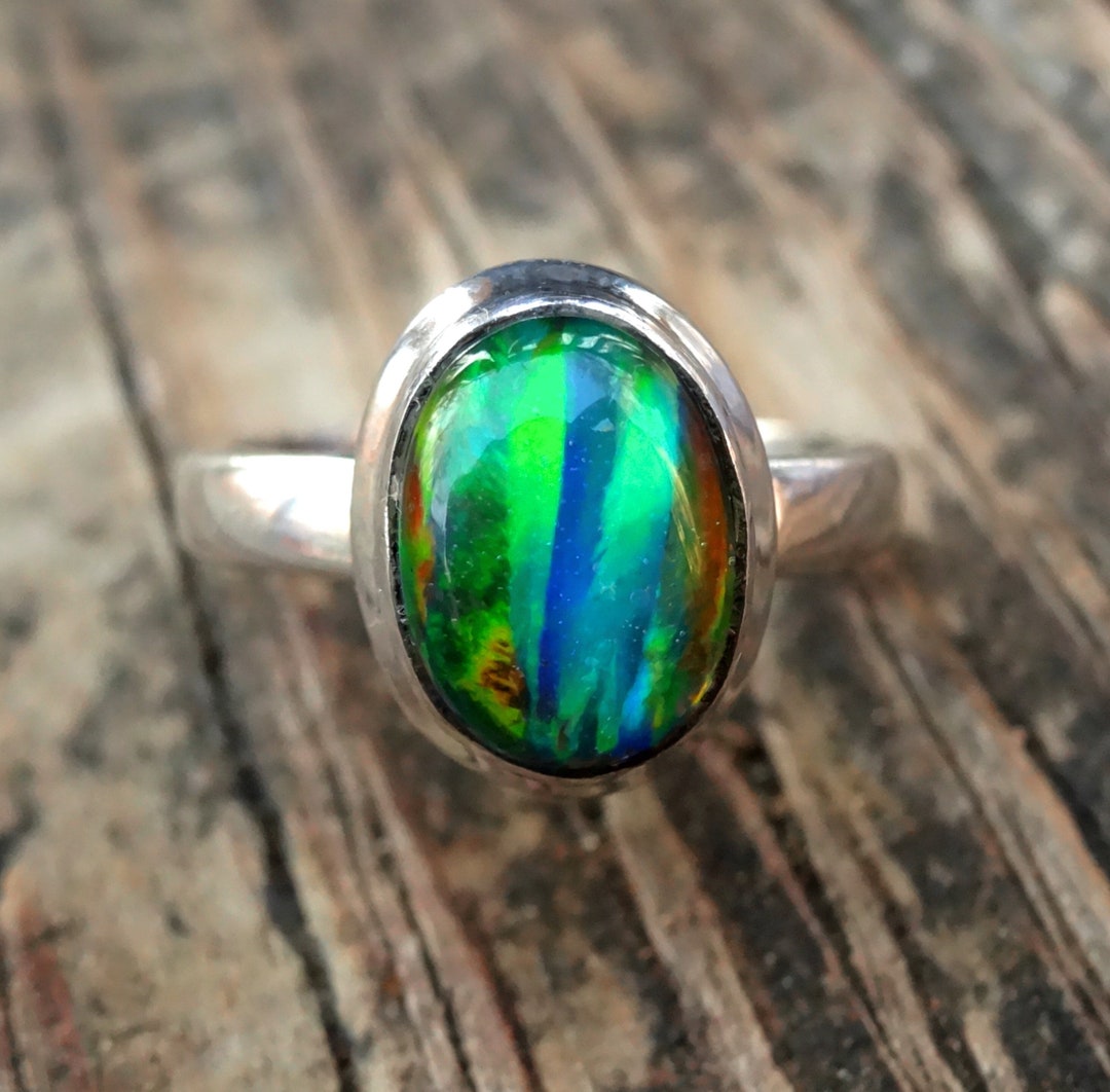 925 - Aurora Opal Ring Size 7, Sterling Silver, Multi Color Opal Ring, Rainbow Opal, Statement ...