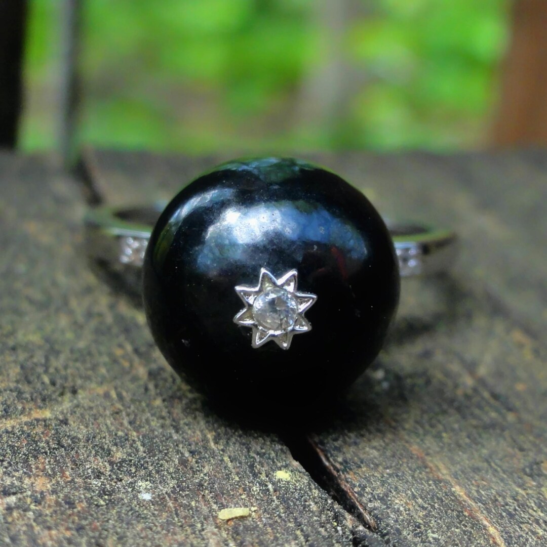 Handmade Shungite Diamond Ring – Sterling Silver Statement Ring, Size 7 ...