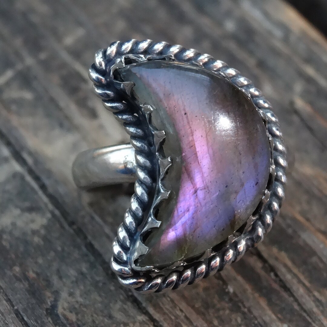 Handmade Sterling Silver Purple Labradorite Moon Ring - Natural Stone ...