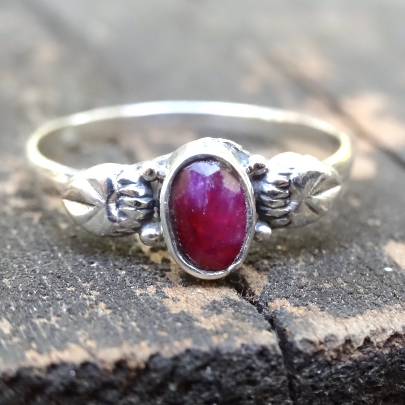 Raw Ruby Sterling Silver Ring Natural Ruby Dainty Botanical | Etsy