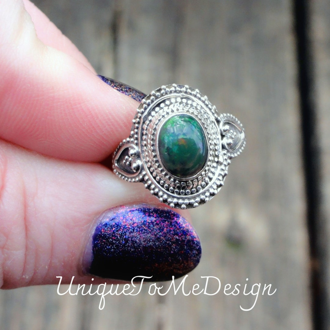 925 - AA Black Opal Ring Size 6, Sterling Silver, Natural Gemstone Opal ...