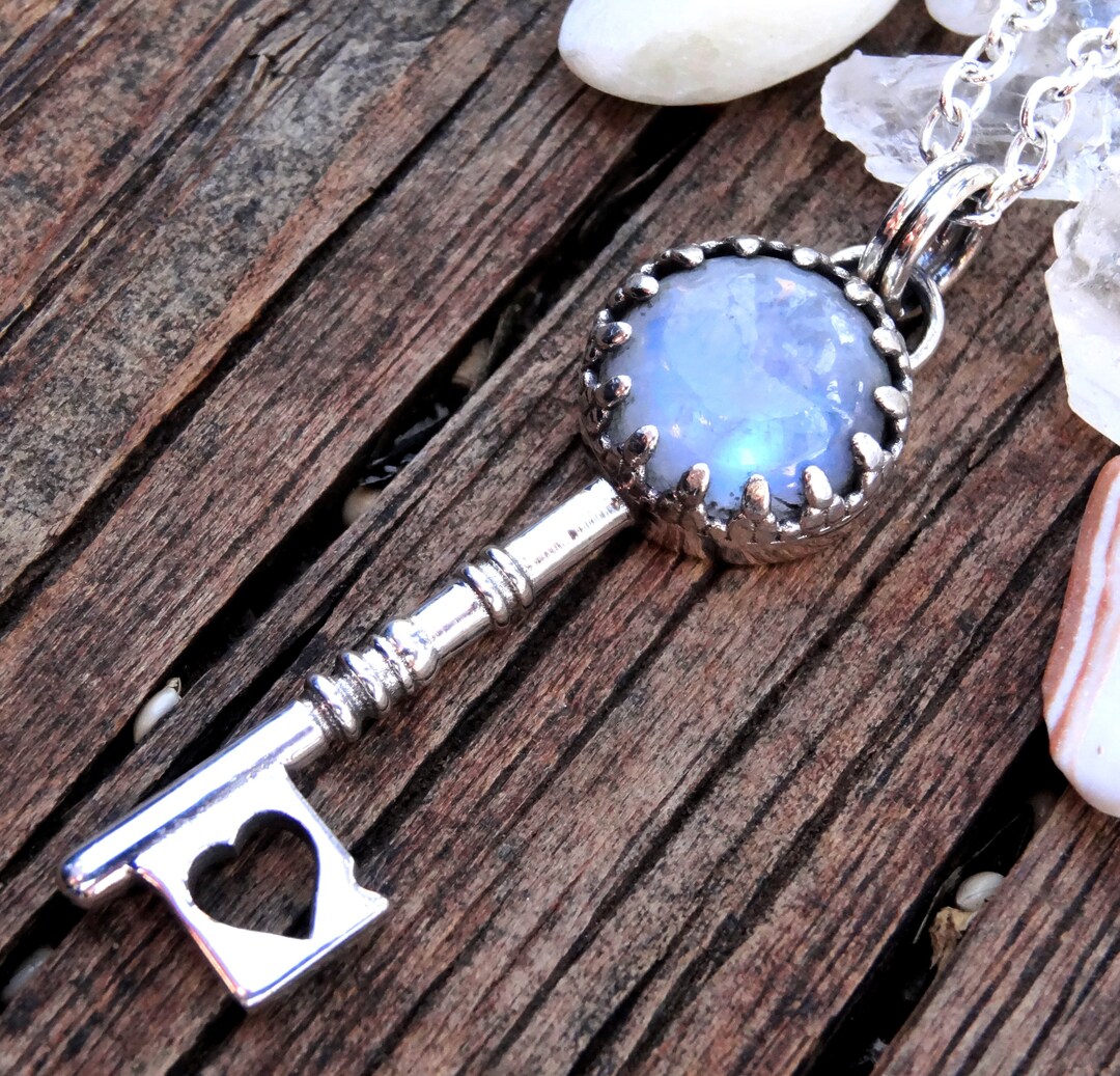 925 - Handmade Key, Rainbow Moonstone Necklace, Sterling Silver, Silver ...