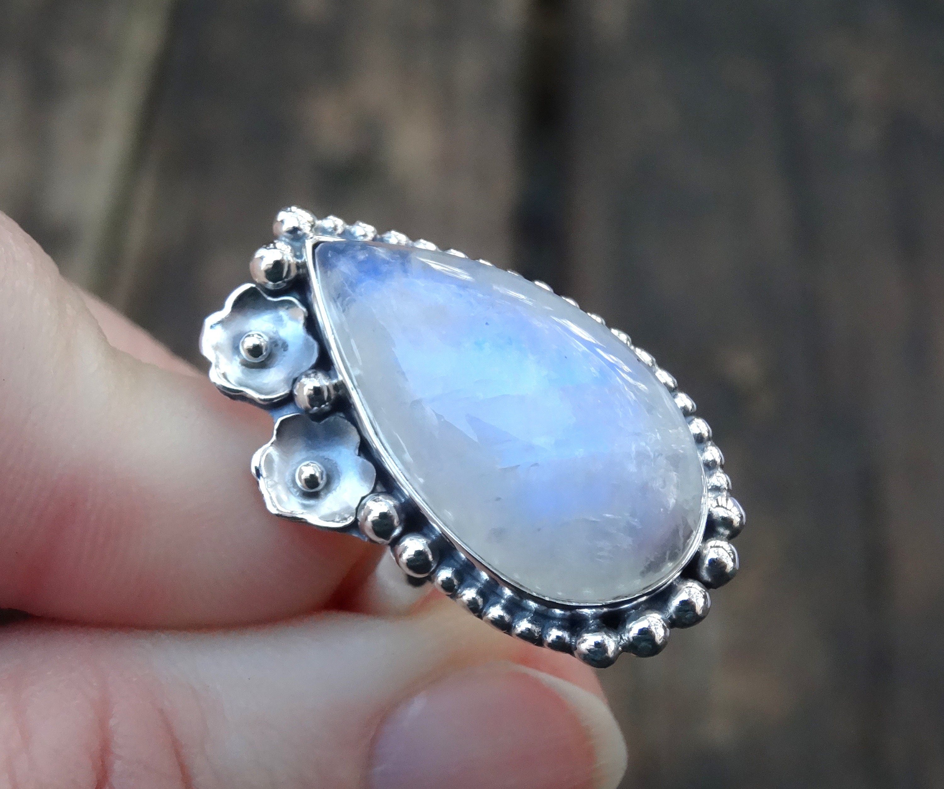 Bohemian Rainbow Moonstone Ring Botanical Details Handmade | Etsy