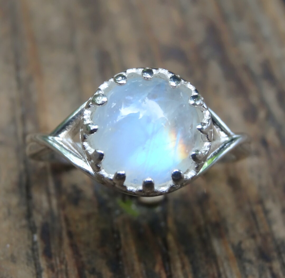 Handmade Rainbow Moonstone Crown Ring: Sterling Silver Statement Ring ...