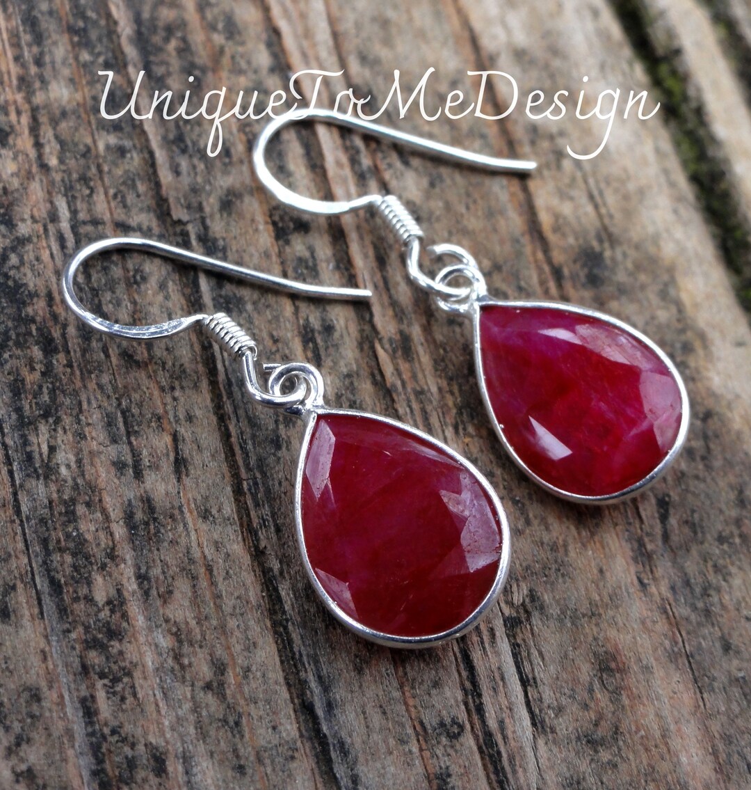 925 - Natural Ruby Earrings, Sterling Silver Dainty Raw Ruby Earrings ...