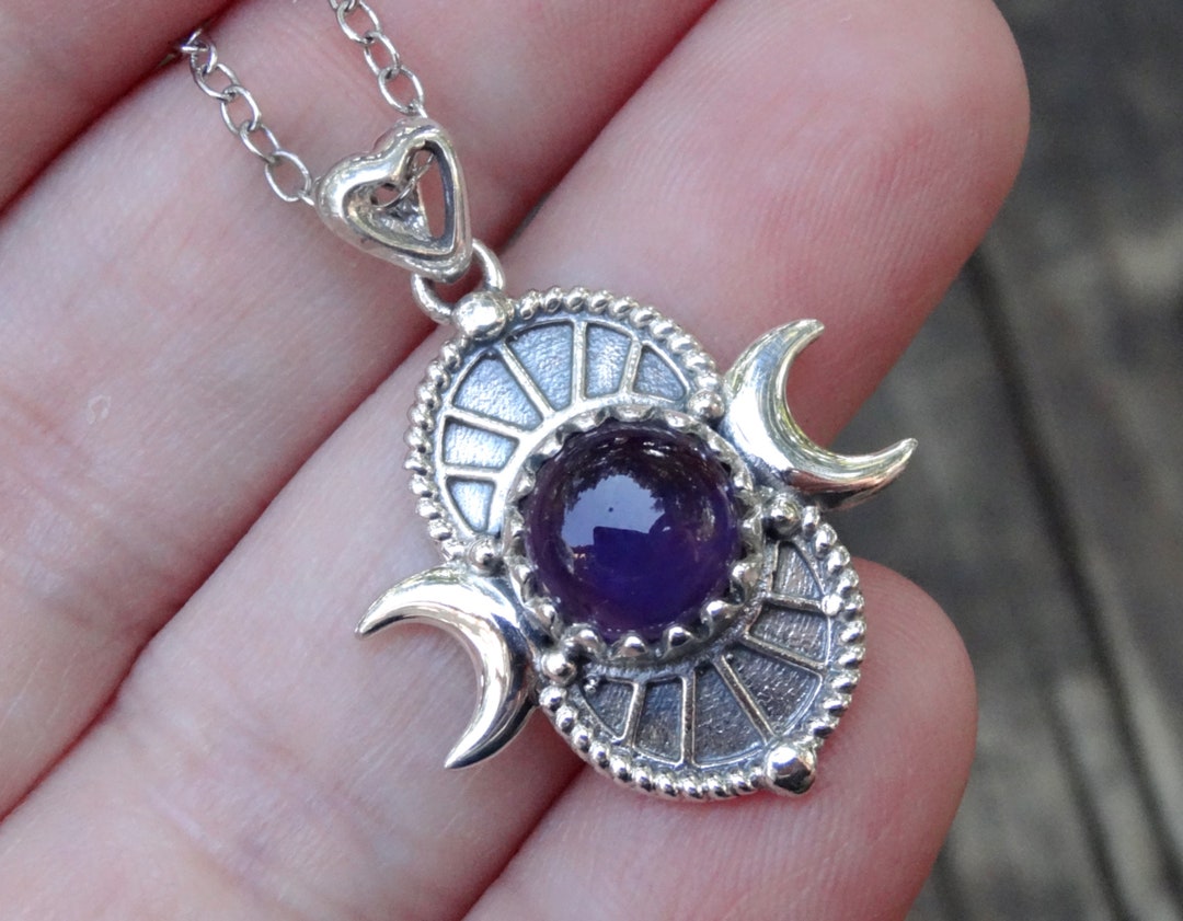 925 Purple Amethyst Moon Necklace, Sterling Silver Purple Amethyst ...