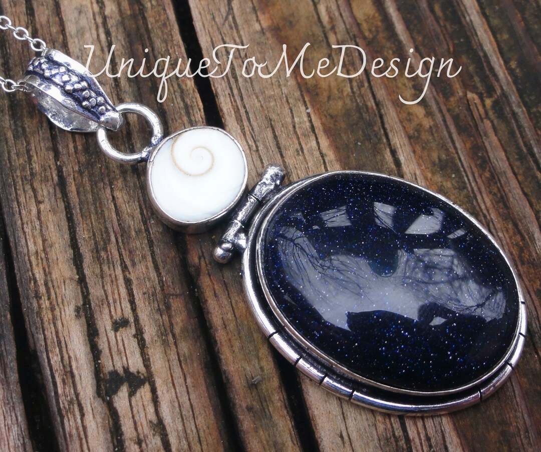 925 Blue Goldstone With Shiva Shell Necklace, Sterling Silver, Blue ...