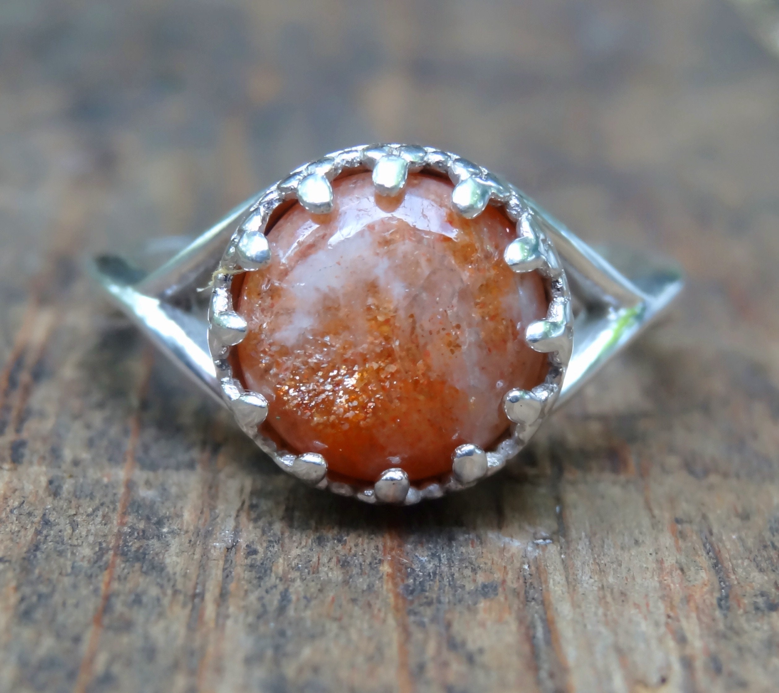 925 Sunstone Crown Ring Sterling Silver Natural Stone | Etsy
