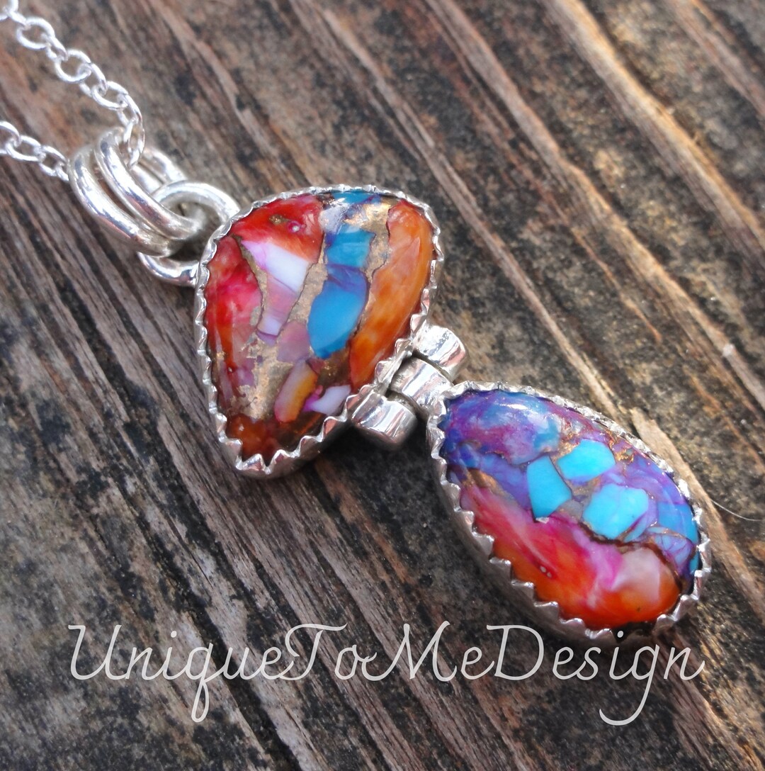 925 Pink Spiny Oyster in Turquoise Mushroom Necklace, Sterling Silver ...