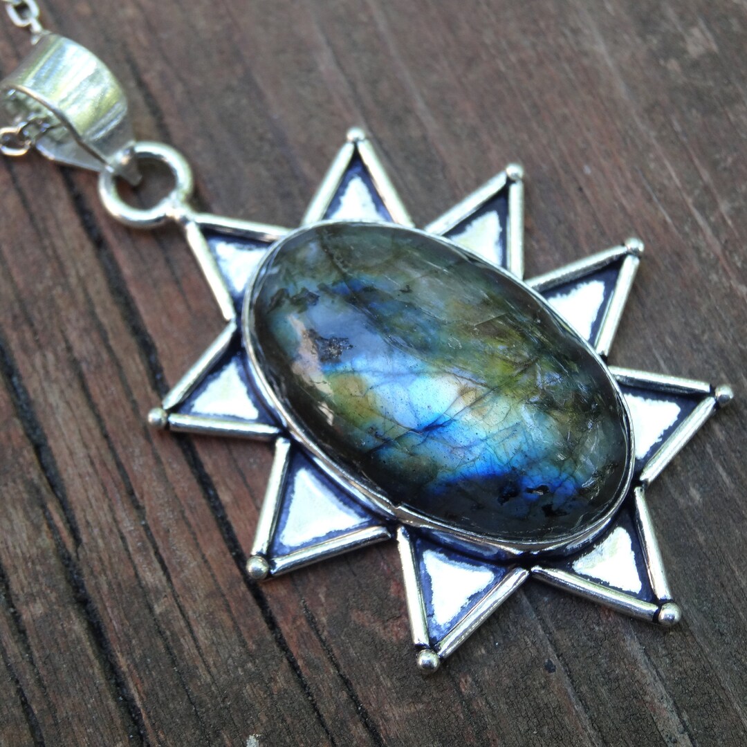 925 Handmade Natural Labradorite Sterling Silver Pendant Necklace 18 ...