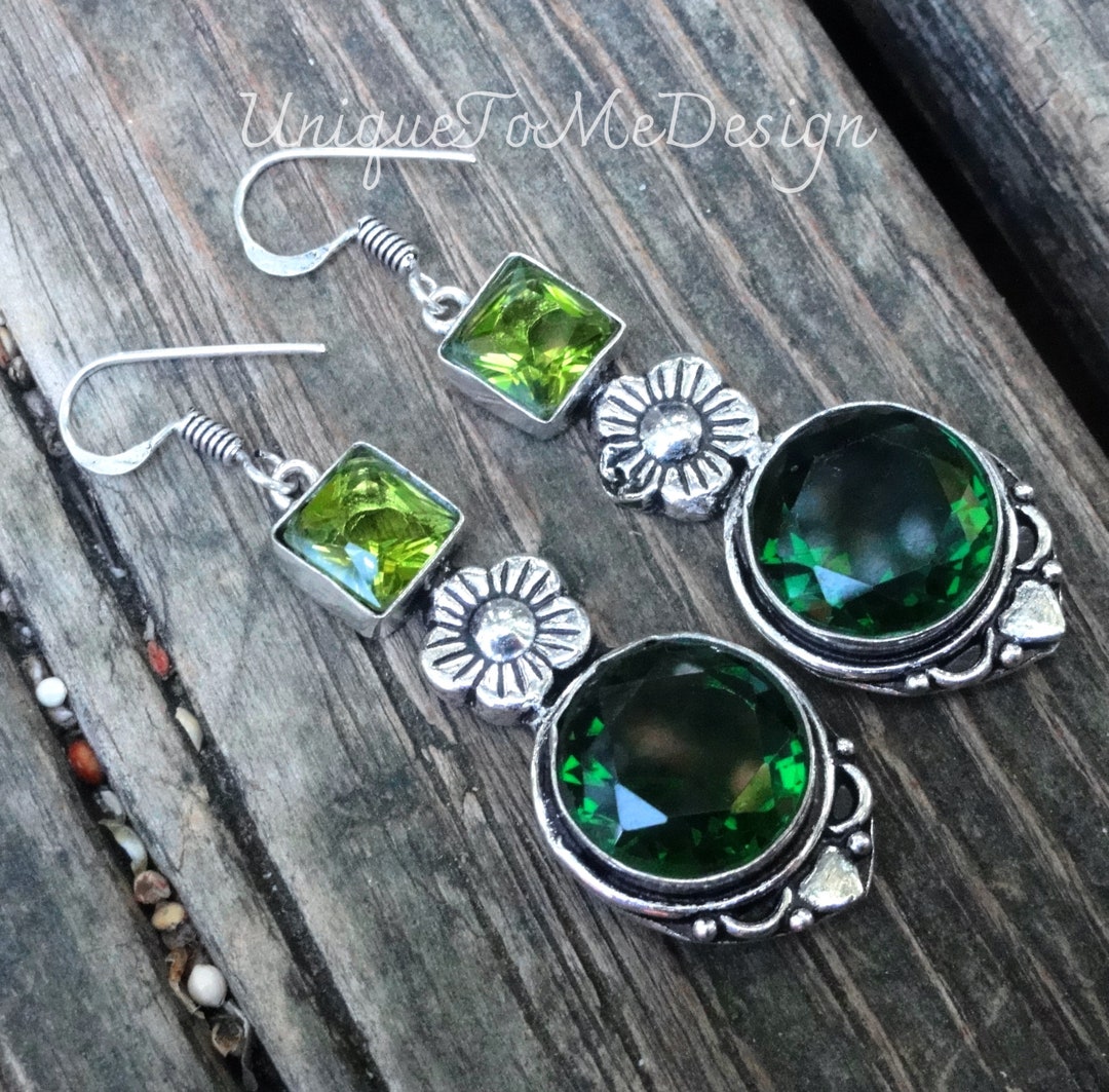 925 - Peridot & Green Quartz Earrings, Sterling Silver, Natural Stone ...