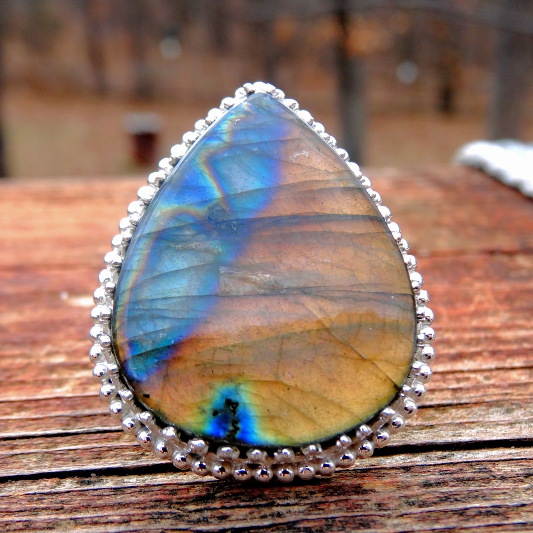 925 - HUGE Purple Labradorite Ring Size 6, Sterling Silver, Natural ...