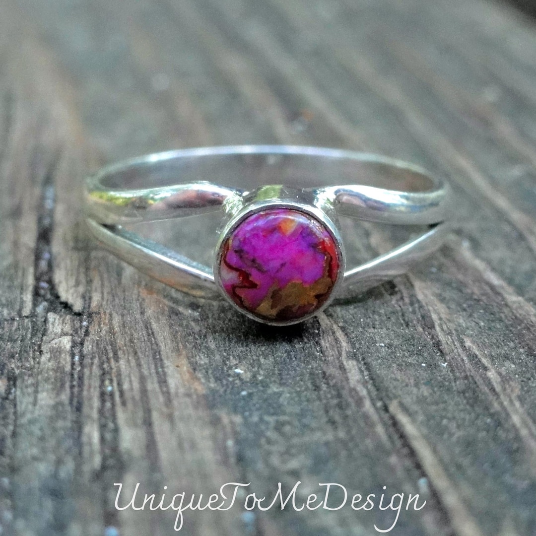 925 - Pink Spiny Oyster in Turquoise Dainty Ring Size 8, Sterling ...
