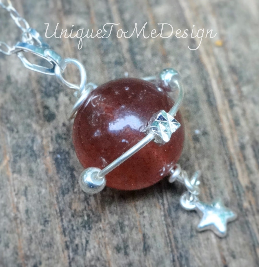 Strawberry Quartz Planet Necklace: Sterling Silver Celestial Star ...