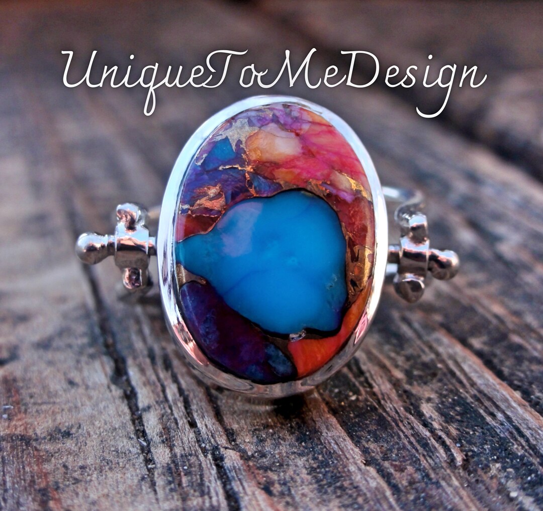 925 Large Pink Spiny Oyster in Turquoise Statement Flip Ring Size 8 ...