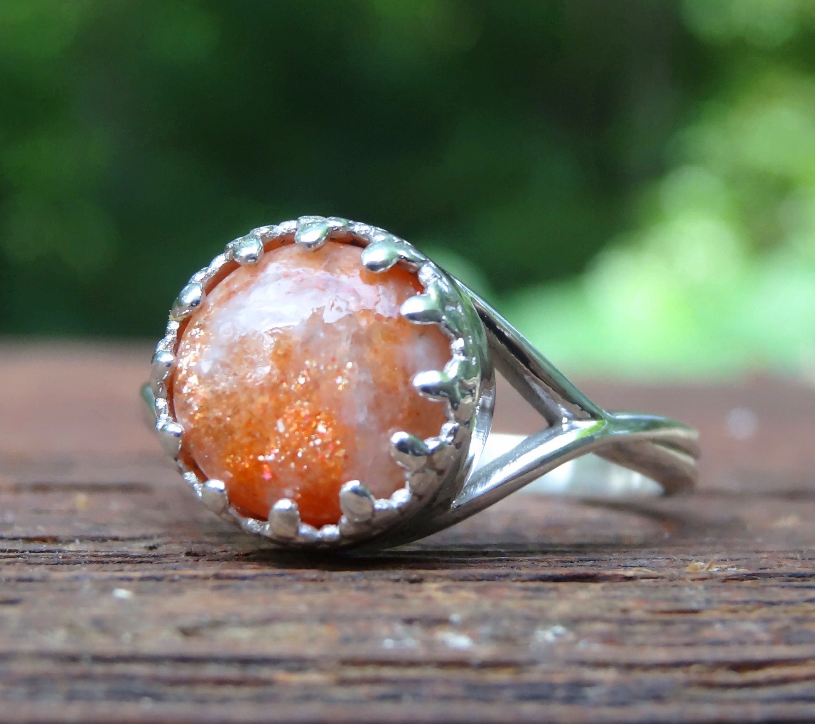 925 Sunstone Crown Ring Sterling Silver Natural Stone | Etsy