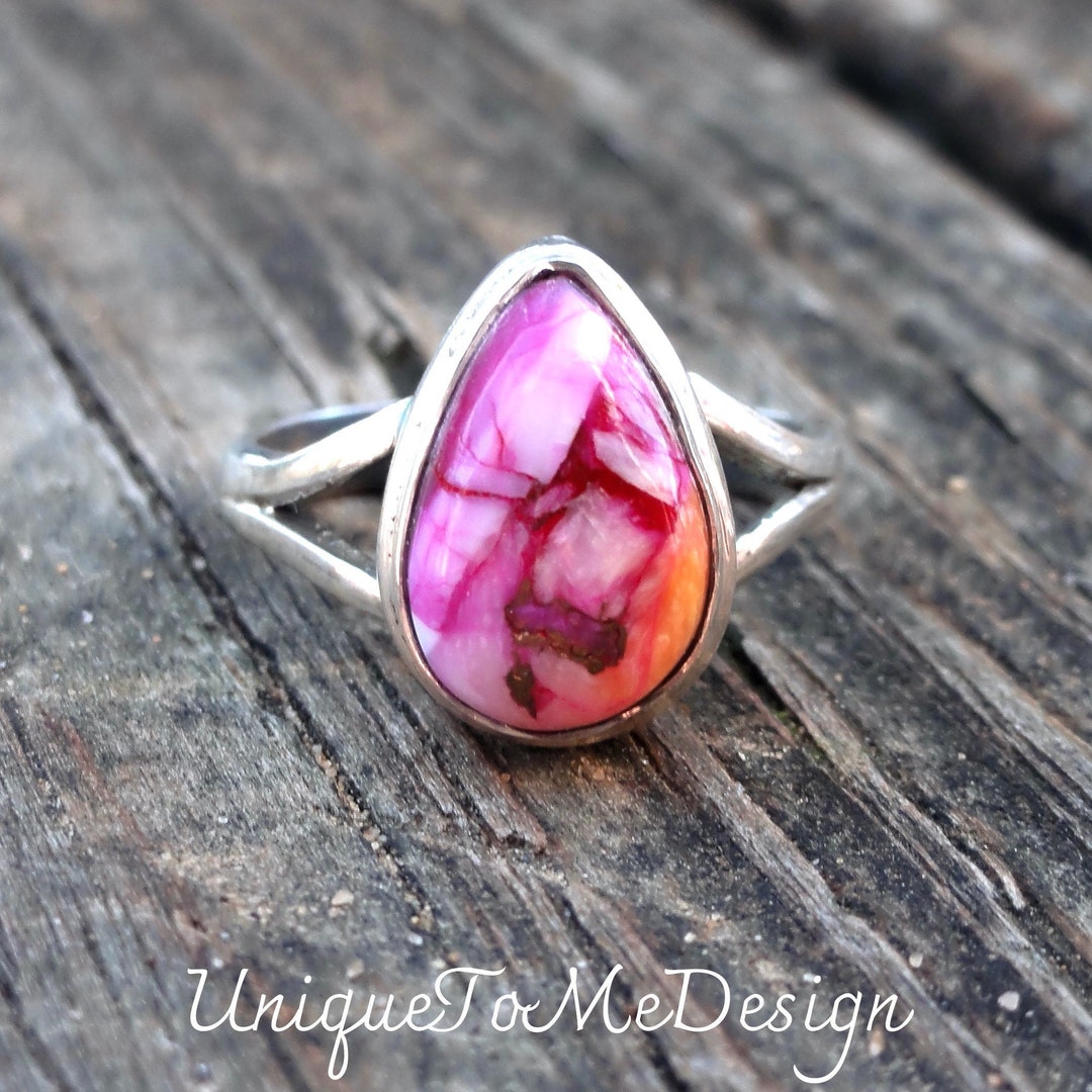 925 - Pink Spiny Oyster in Turquoise Ring Size 7, Sterling Silver ...