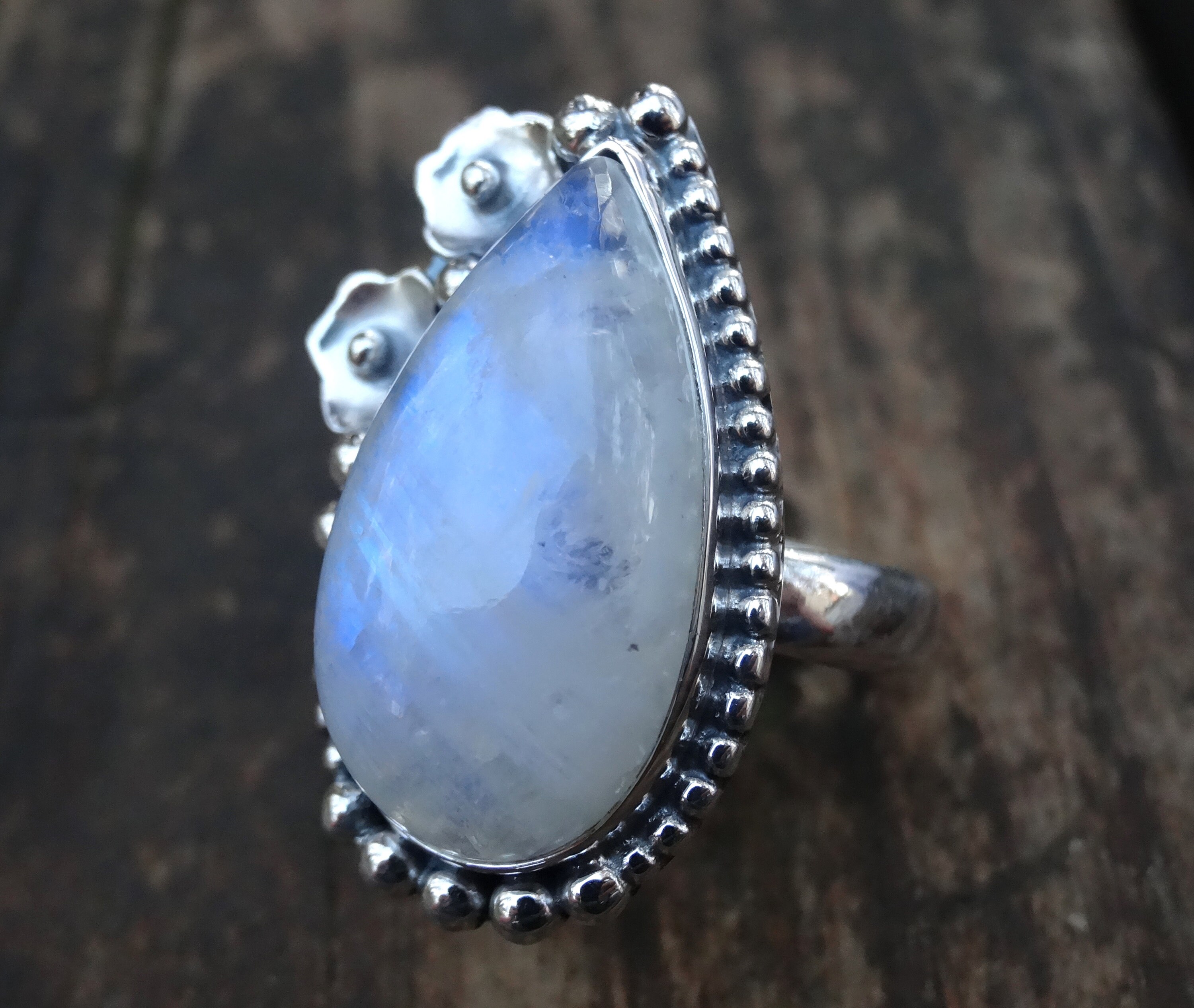 Bohemian Rainbow Moonstone Ring Botanical Details Handmade | Etsy