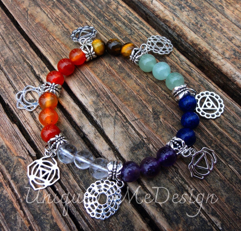 Handmade 7-chakra Gemstone Bracelet: Silver Plated Charm, Multi Stone ...