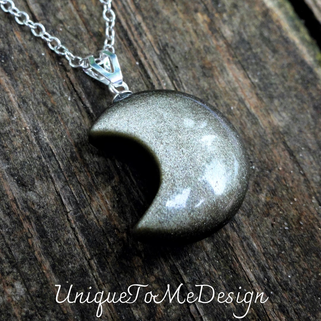925 Obsidian Moon, Silver Sheen Obsidian Necklace, Obsidian Stone ...
