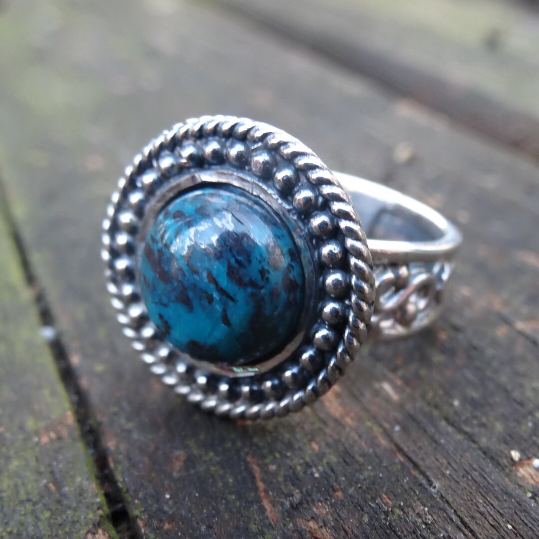4.82cts Natural Shattuckite Solitaire .925 Sterling Silver Ring Size 6. ...
