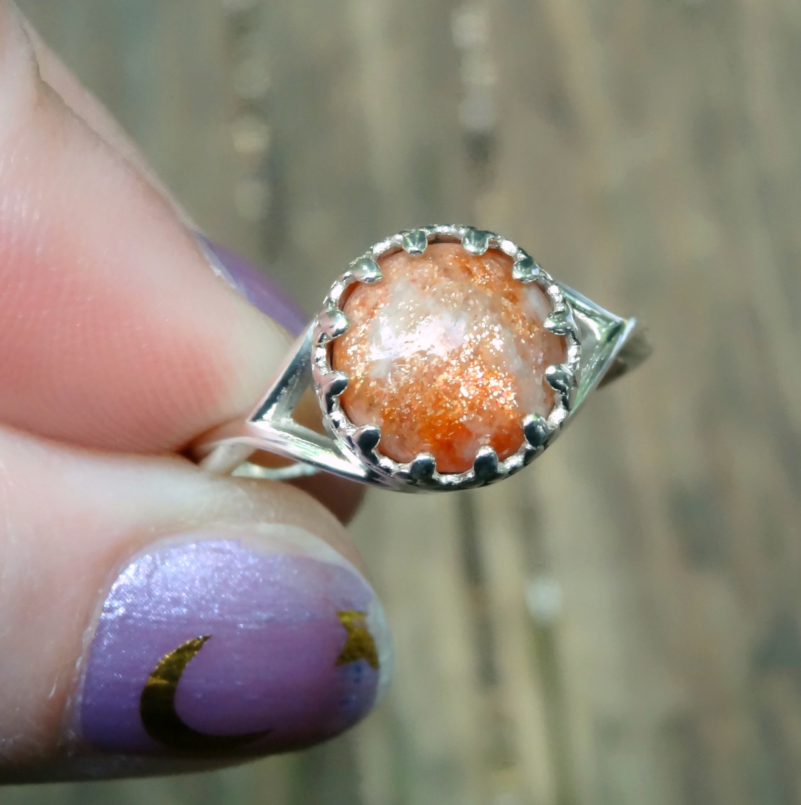 925 Sunstone Crown Ring Sterling Silver Natural Stone - Etsy