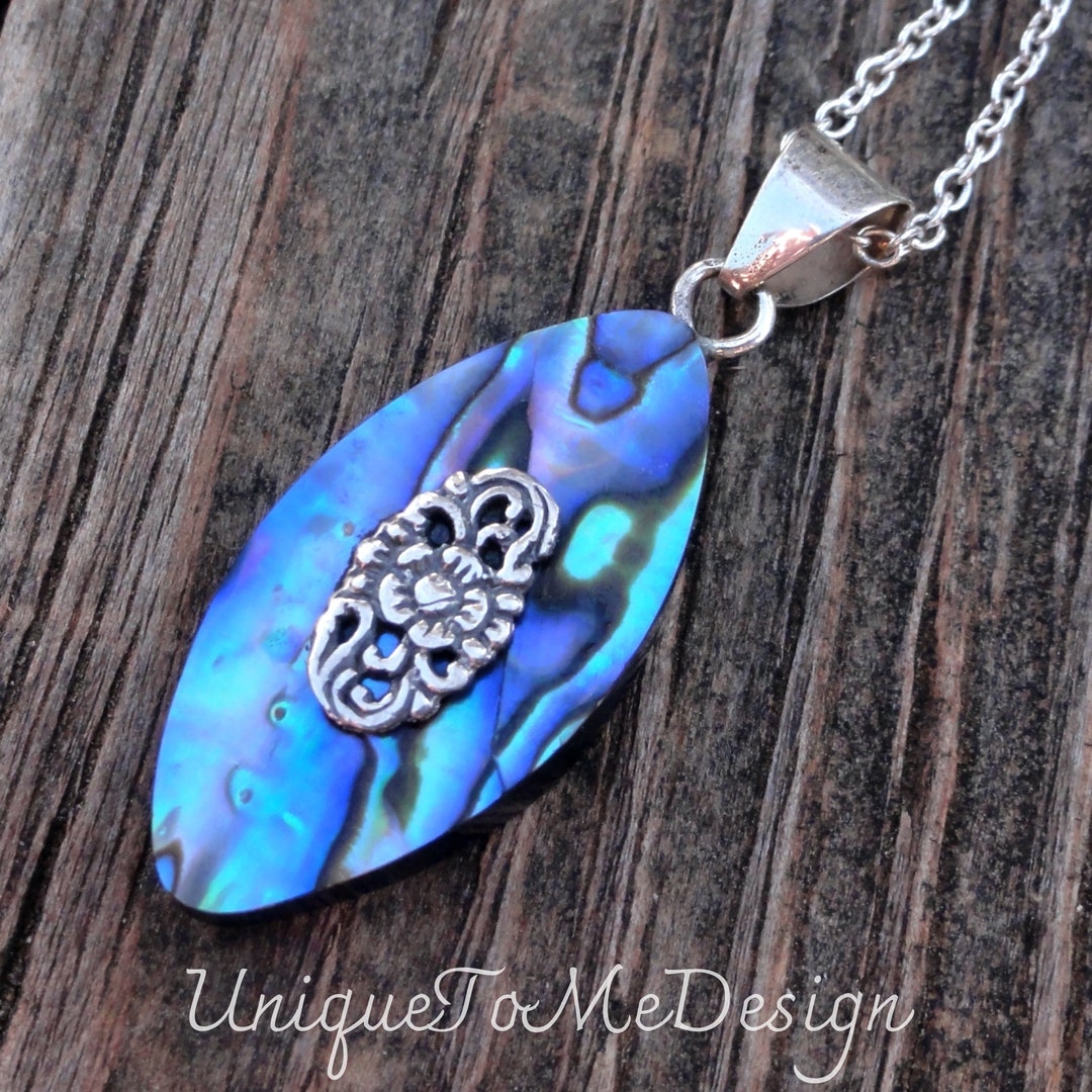 Handmade Sterling Silver Abalone Shell Necklace: Botanical Pendant - Etsy
