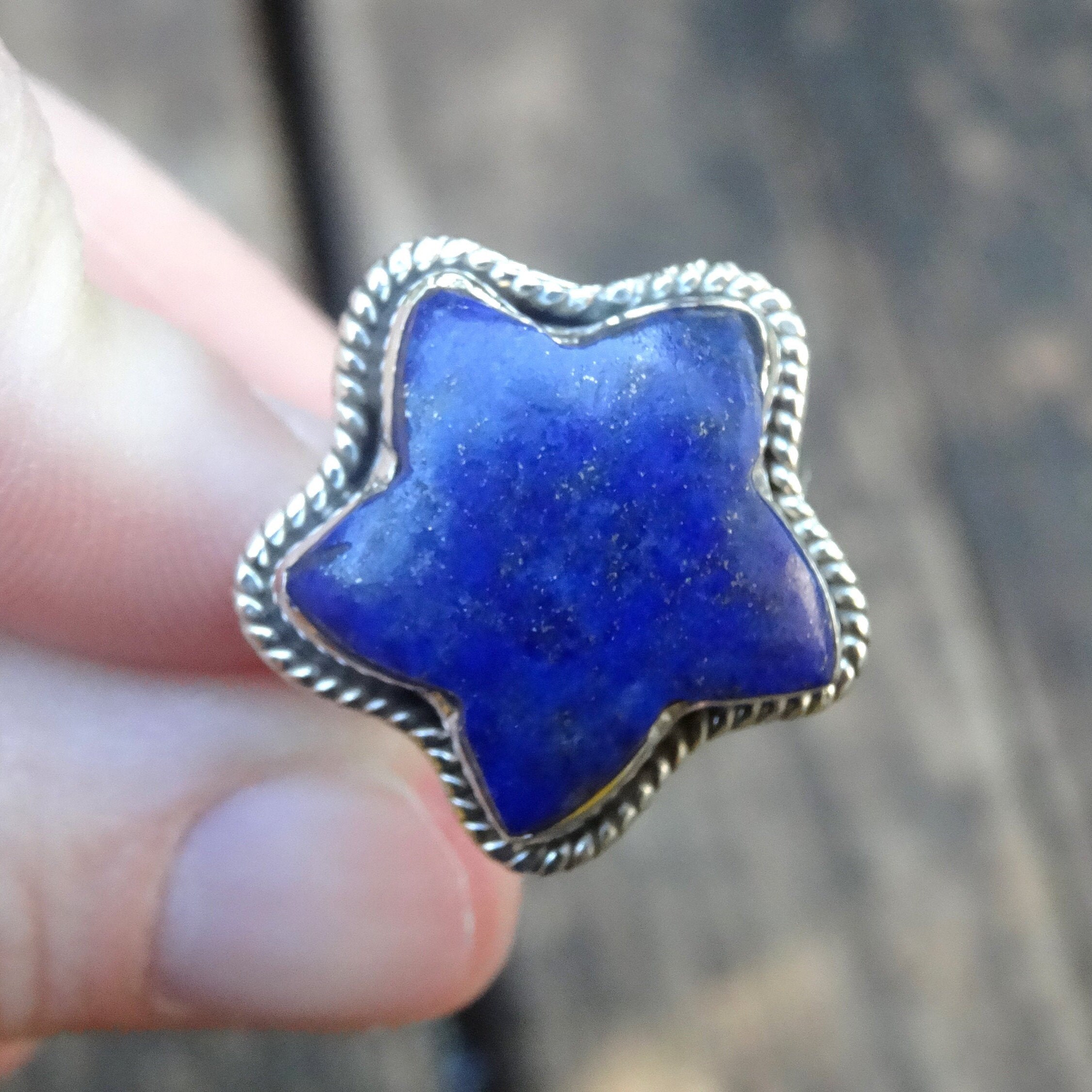 Star Natural Lapis Lazuli Sterling Silver Star Rings Large | Etsy