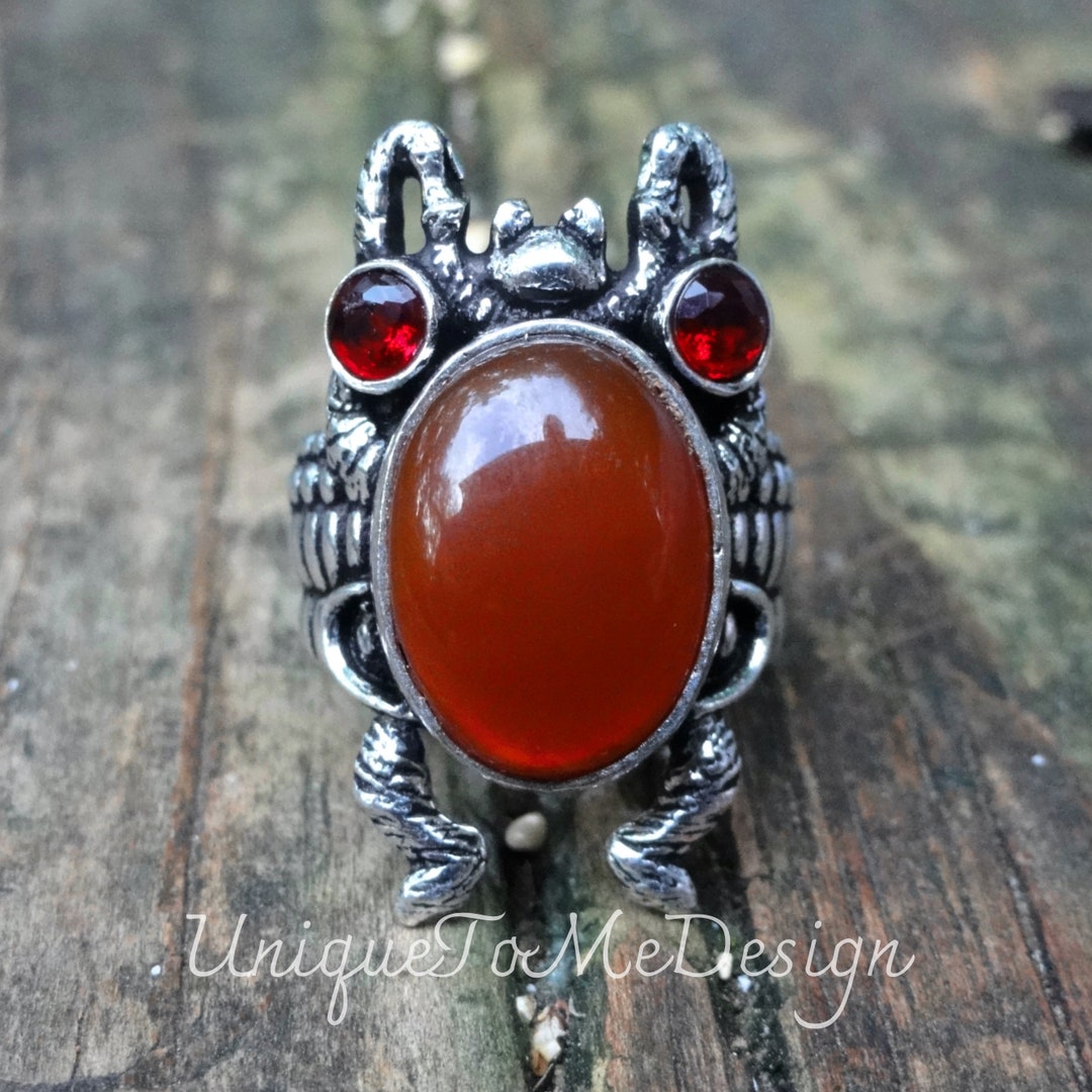 925 - Scarab Beetle Gemstone Ring Size 7, Sterling Silver, Natural ...