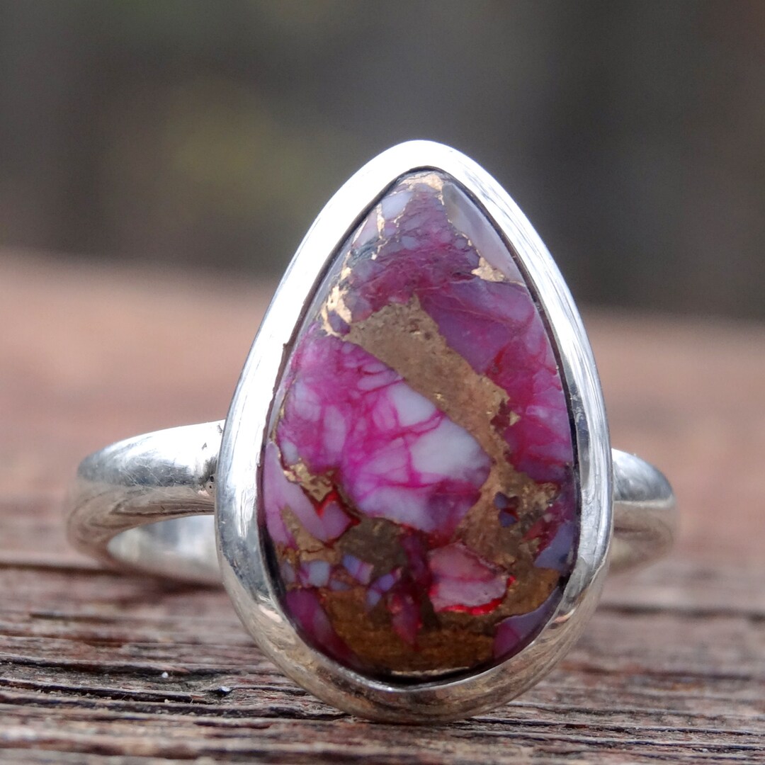 925 - Pink Spiny Oyster in Turquoise Ring Size 7, Sterling Silver ...