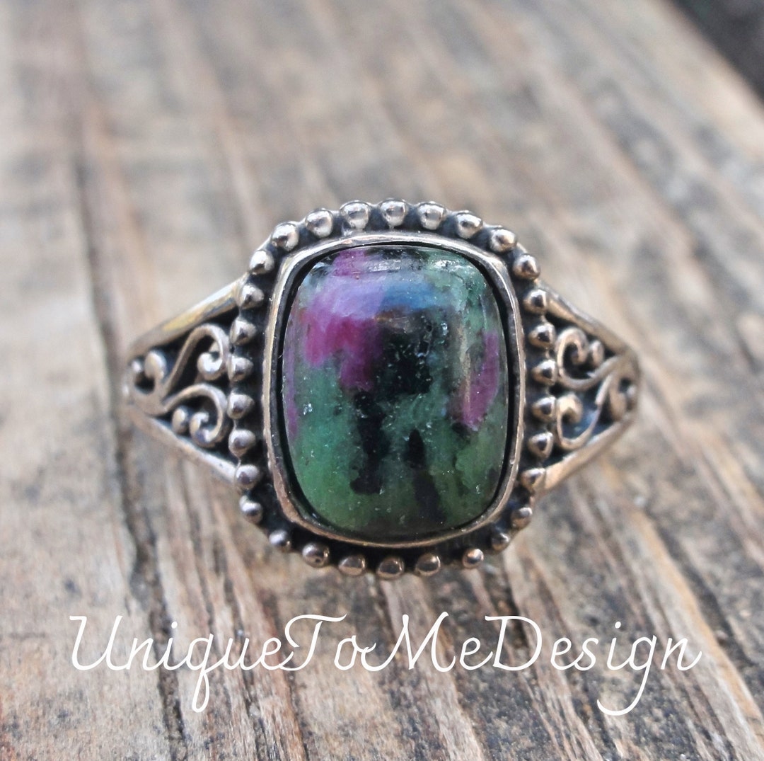 925 Ruby in Fuschite Sterling Silver Ring Size 7, Natural Stone, Ruby ...