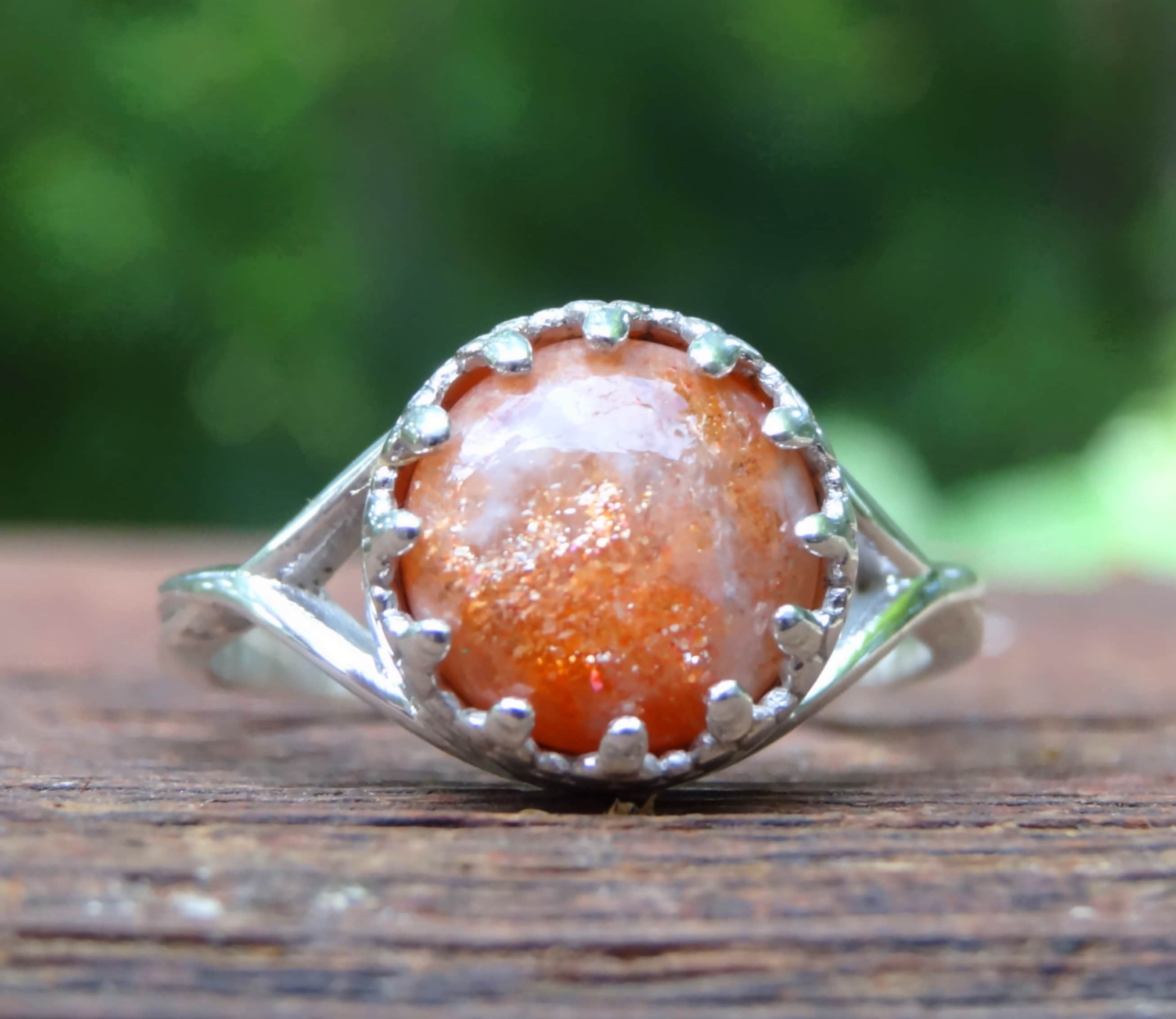 925 Sunstone Crown Ring Sterling Silver Natural Stone | Etsy