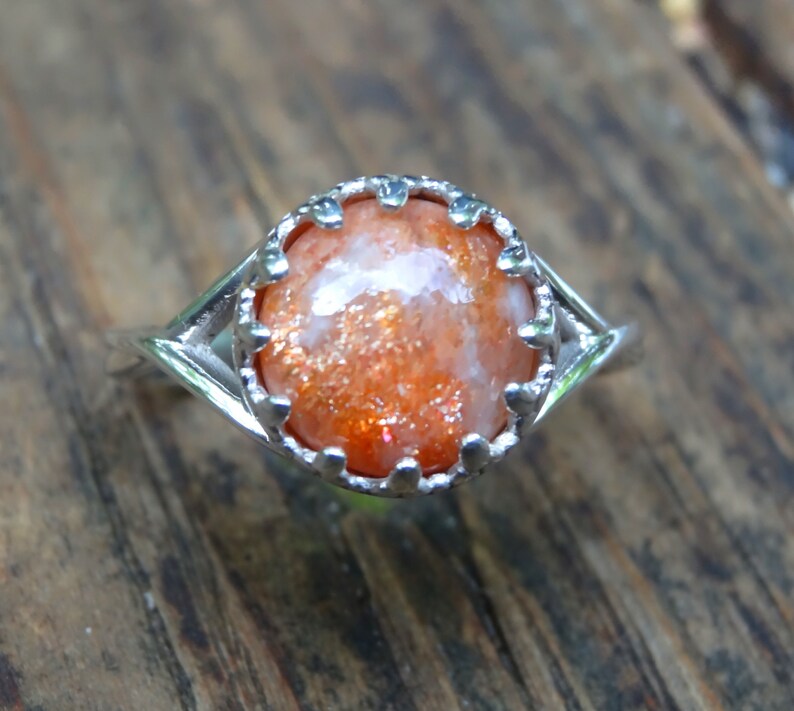 925 Sunstone Crown Ring Sterling Silver Natural Stone | Etsy