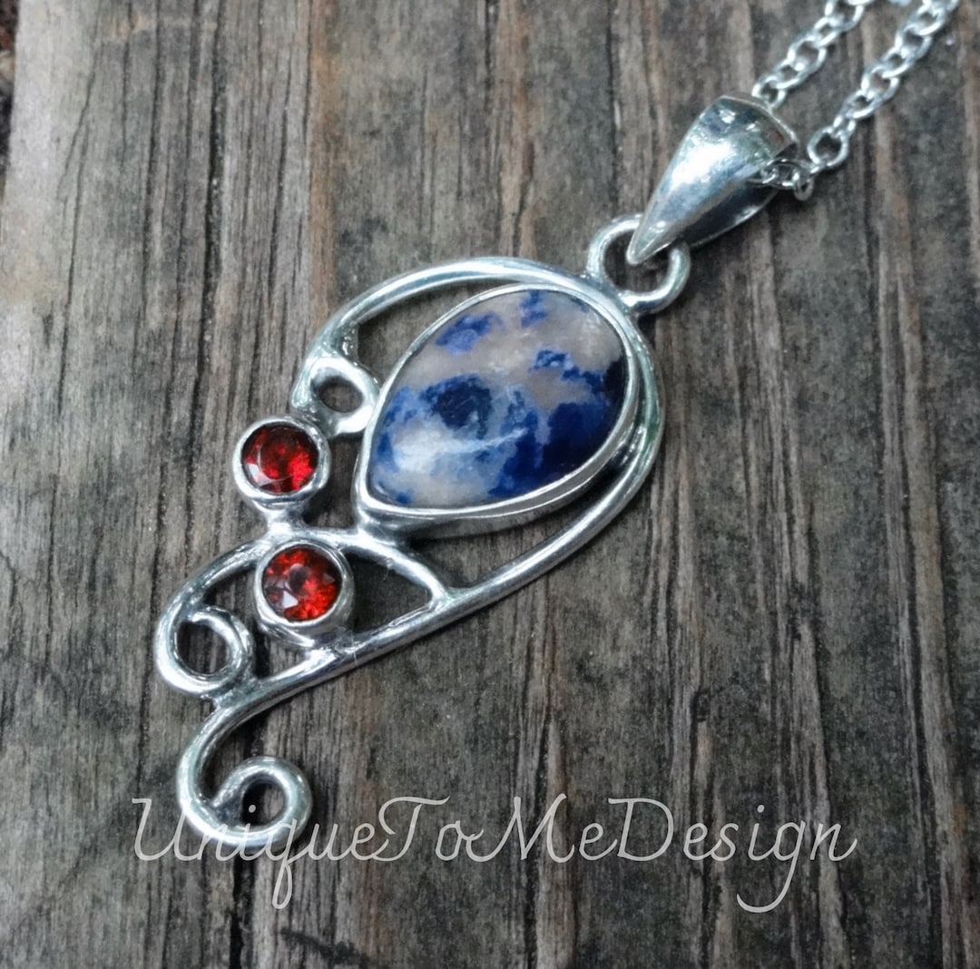 Handmade Sodalite & Red Garnet Sterling Silver Necklace - Etsy