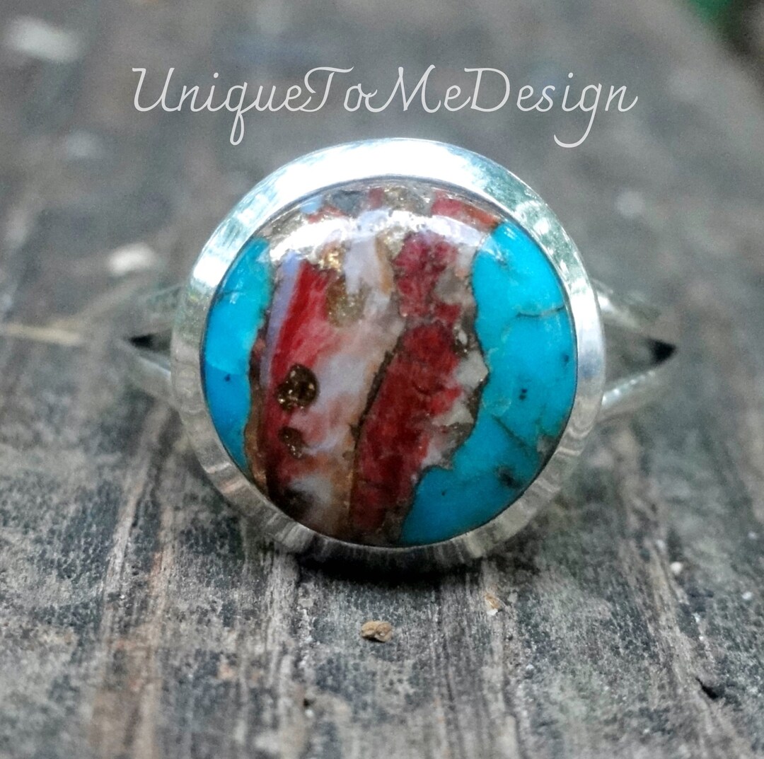 925 - Pink Spiny Oyster in Turquoise Ring Size 7, Sterling Silver ...