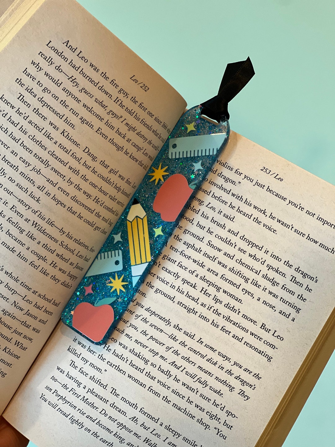 Teacher Apple Pencil Ruler Acrylic Bookmark Sparkly and - Etsy