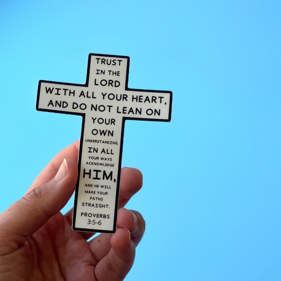 Proverbs 3:5-6 Bible Verse Cross Water Bottle Stickers, SIZE 2.97″ × 4 ...