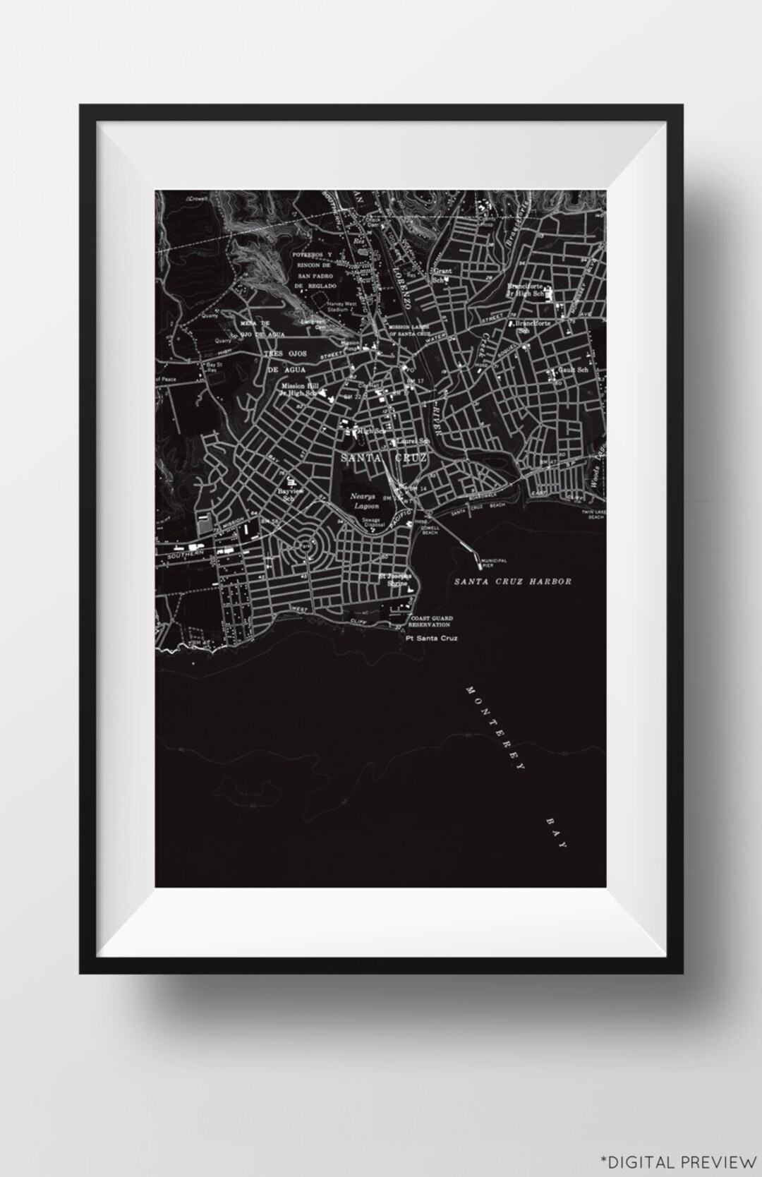 Santa Cruz Map Retro Travel Art Poster Modern Home Decor 11x17 18x24 ...
