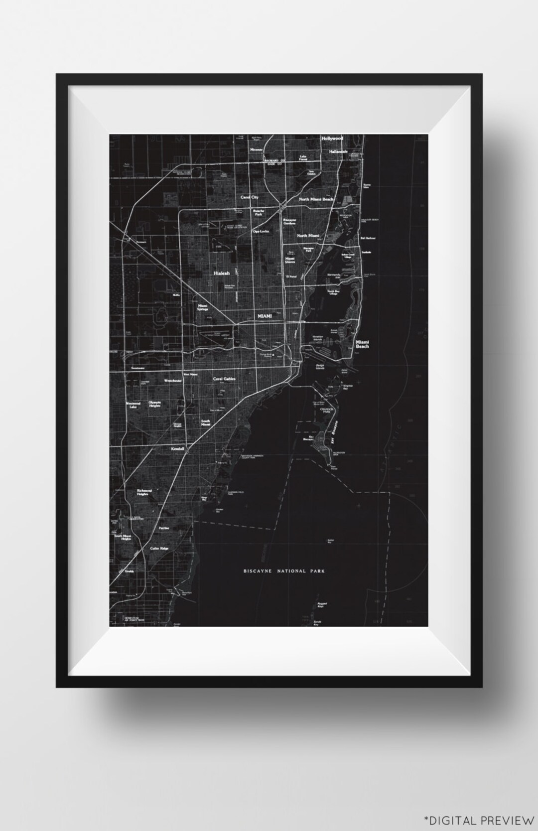 Miami, FL Map Retro Travel Art Poster 11x17 18x24 Modern Home Decor ...