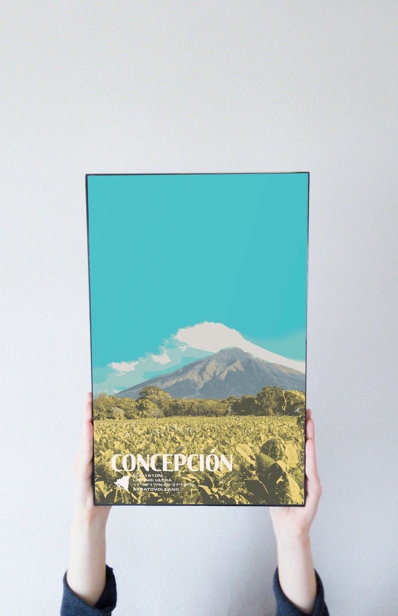 Concepcion Volcano Ometepe Nicaragua Retro Art Poster | Etsy