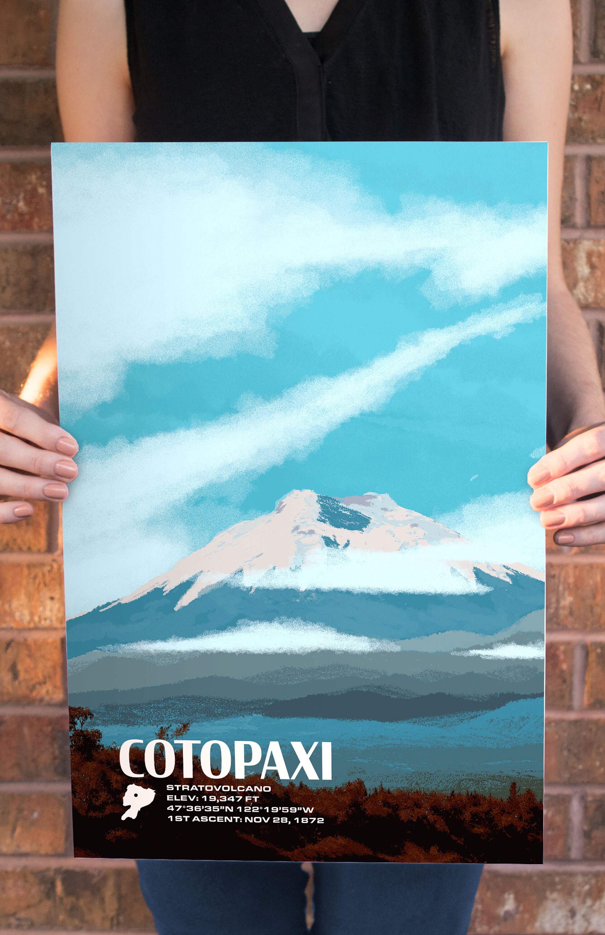 Cotopaxi Volcano Ecuador Retro Travel Art Poster | Etsy