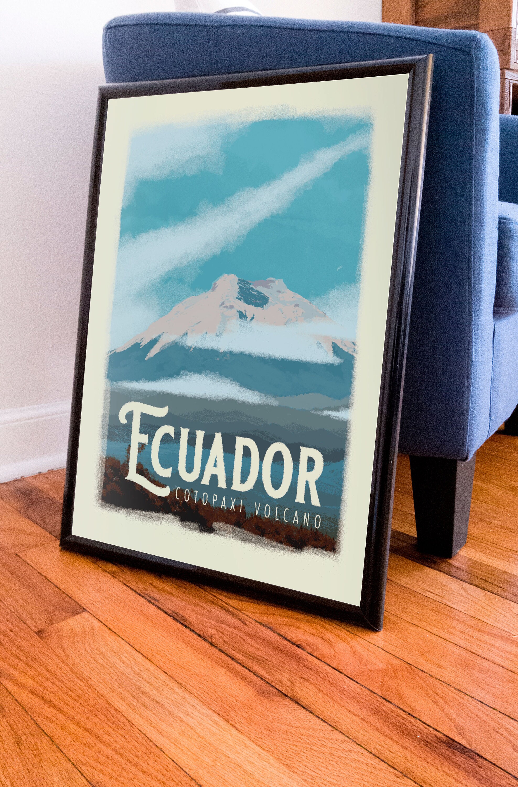 Cotopaxi Volcano Ecuador Retro Travel Art Poster | Etsy