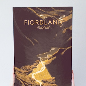 Fiordland National Park, New Zealand Travel Retro Travel Art Poster ...