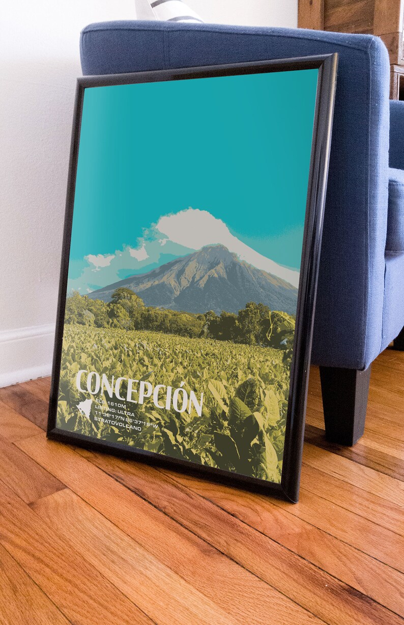 Concepcion Volcano Ometepe Nicaragua Retro Art Poster | Etsy