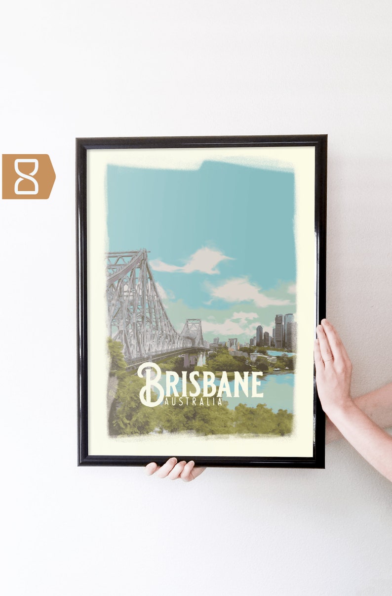 Brisbane Queensland Australia Retro Travel Art Poster - Etsy